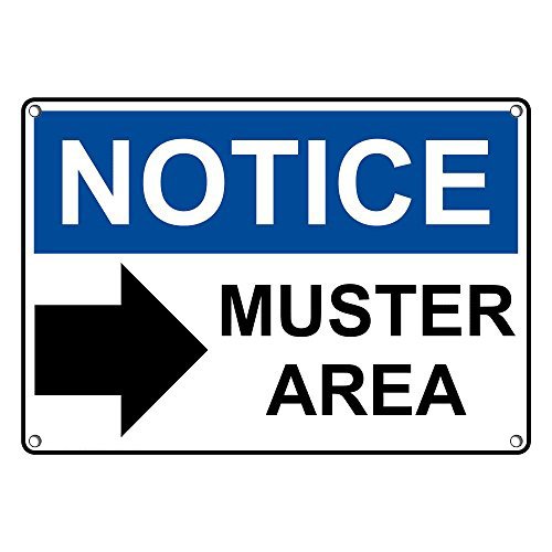 Weatherproof Plastic Notice Muster Area [ Right Arrow ] Sign with ...