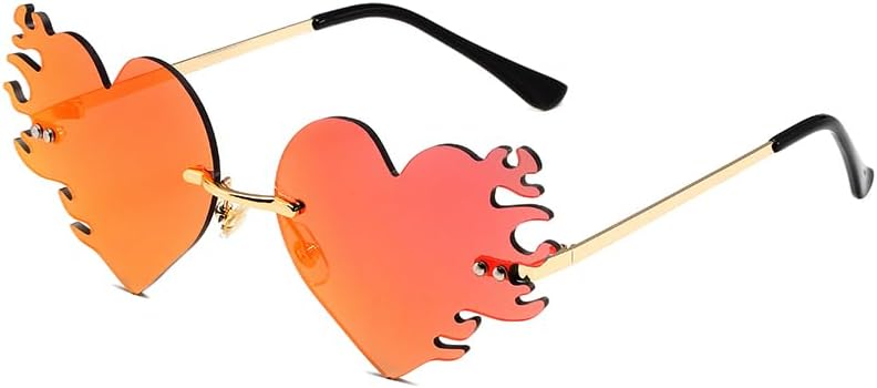 Fire Flame Sunglasses for Women Men Retro Narrow Fire Shaped Rimless ...