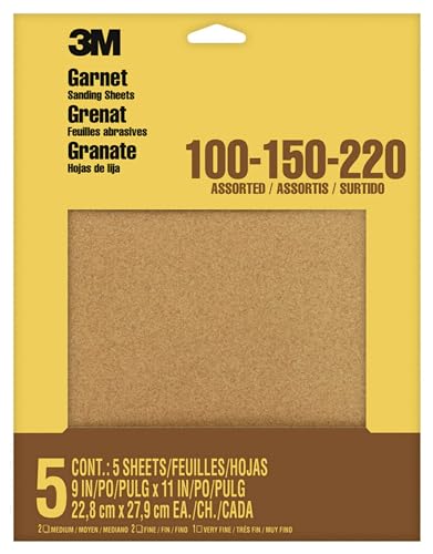 3M Sandpaper, Assorted Pack 100-150-220 Grit, 5 Sheets, 9 in x 11 in ...