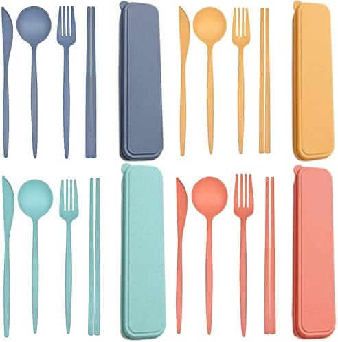 Amazon.com | TROUSKAIG 4 Sets Reusable Utensils Set with Case,Travel ...
