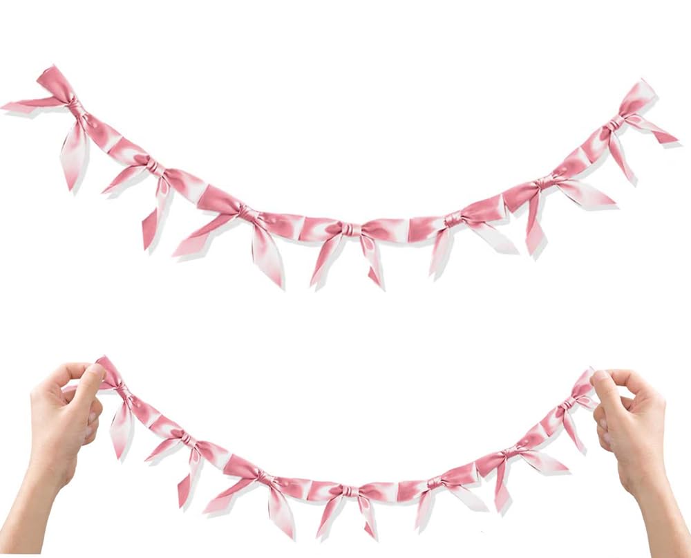 Amazon.com: JeVenis 1Pcs Short Pink Garland Pink Bow Ribbon Banner ...