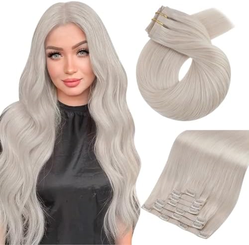 Amazon.com : Moresoo Seamless Human Hair Clip in Extensions White ...