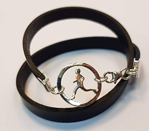 Amazon.com: Marathon Runner Bracelet Round White Gold Running Man ...