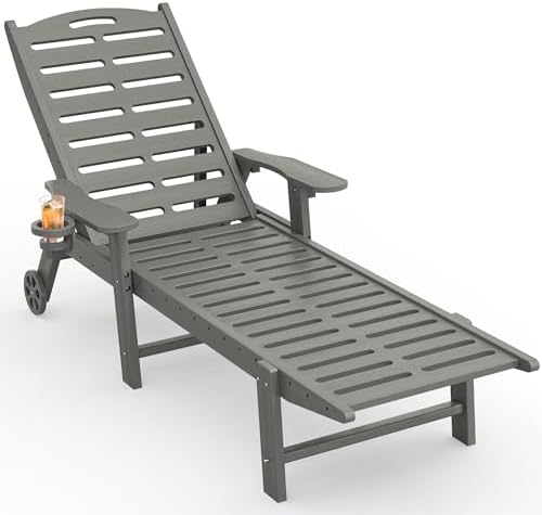 Amazon.com : Lounge Chair Outdoor with Wheels & Cup Holder, 5-Position ...