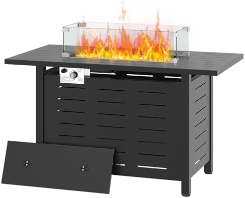 Aoxun Outdoor Propane Fire Pit Table, 48,000 BTU Rectangular Gas Fire ...