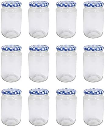 Nutley's 380ml Round Glass Jam Pickle Chutney Jar with Twist-Off Red Gingham Lids 3/4lb (Pack of ...