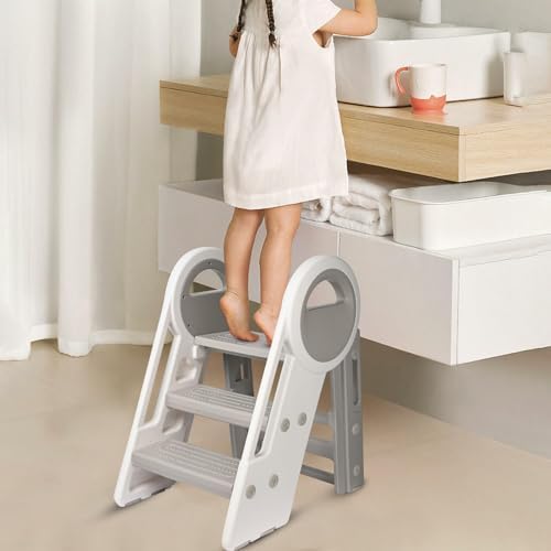 LIVINGbasics Foldable Toddler Step Stool, Adjustable Step Stool Ladder ...