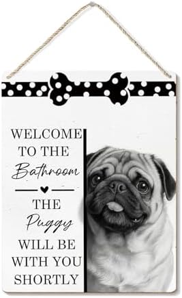Amazon.com: Poecinvi Funny Pug Bathroom Signs, Pug Gifts for Women ...