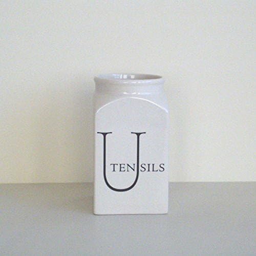Fairmont & Main Script Utensil Jar, Ceramic, Cream, 10 x 10 x 18 cm ...