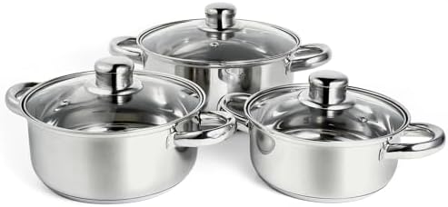 Amazon.com: 6-Piece Cookware Set, Stainless Steel Cookware Pot with 3 ...