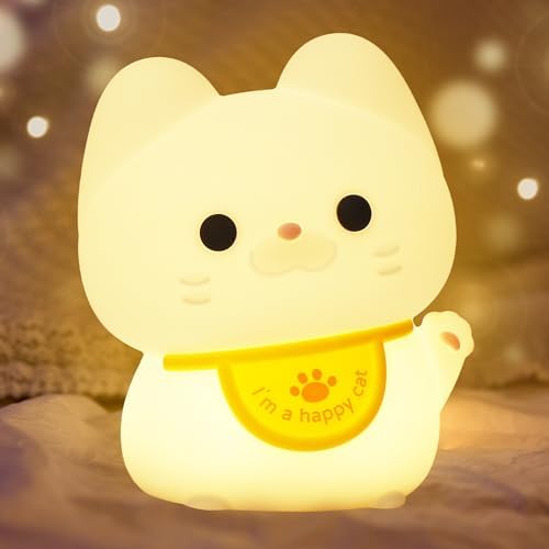Cute Cat Night Light for Kids, Silicone Kitty Animal LED Touch Lamp ...