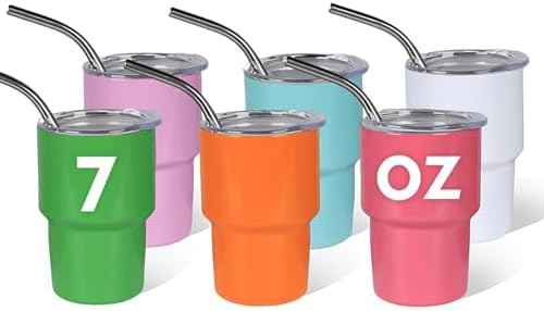Amazon.com | 6 Pack Mini Tumbler Shot Glass with Straw and Lid, 3 OZ ...