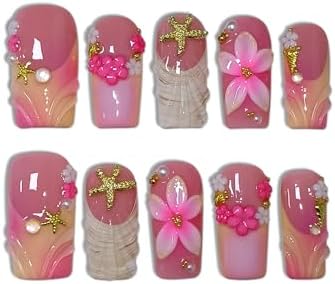 Amazon.com: TENPAL Handmade Coffin Press on Nails Medium- Coral Peach ...