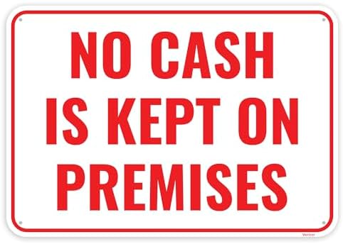 Amazon.com: 1PC No Cash On Premises Sign, 10 x 7 Inches - Aluminum - No ...