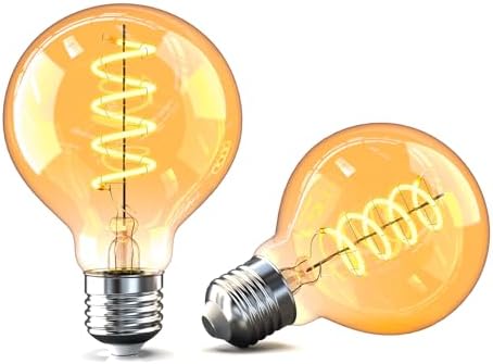 G80 Retro Dimmable Edison Decorative Antique LED Bulb 4W(40 Watts Equivalent), E27 Screw Bulb ...