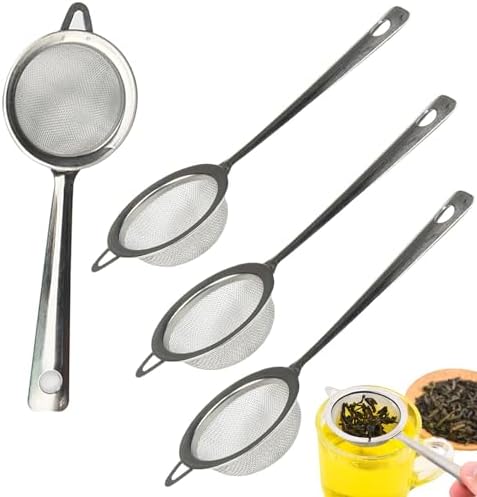 4 Pcs Fine Mesh Tea Strainer with Non Slip Handle - Stainless Steel ...