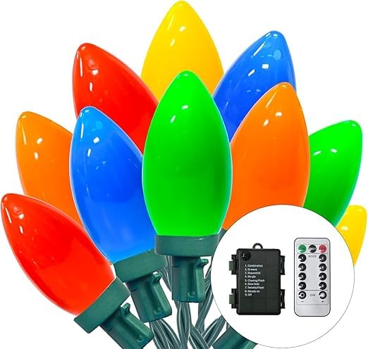 27.5FT C9 LED Christmas Lights Outdoor Battery Operated Lights with 8 ...