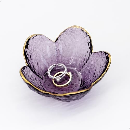 Amazon.com: CEIERPH Purple Flower Ring Dish Jewelry Tray, Small Glass ...