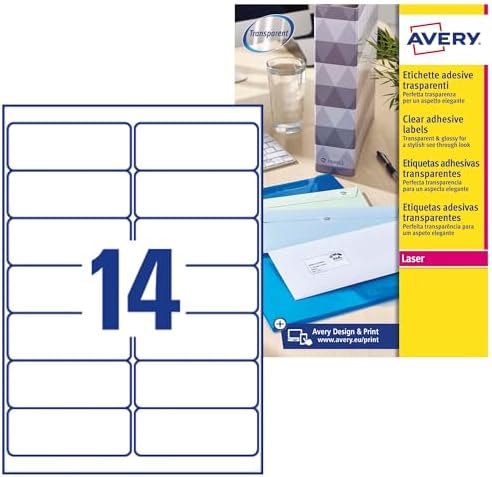 Label Planet® 14 Per Page/Sheet 5 Sheets (70 TRANSPARENT Sticky Labels ...