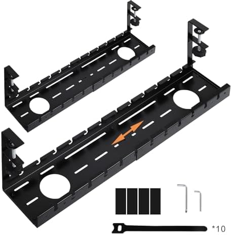 2 Pack Under Desk Cable Management Tray, No Drilling Extendable Under ...