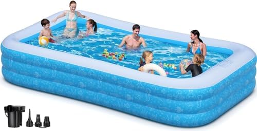 Amazon.com: Extra Large Inflatable Pool with Pump, Full-Sized Blow Up ...