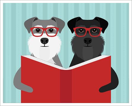 Amazon.com: A 642D - Two Schnauzer Dogs Reading Book UNFRAMED Wall Art ...
