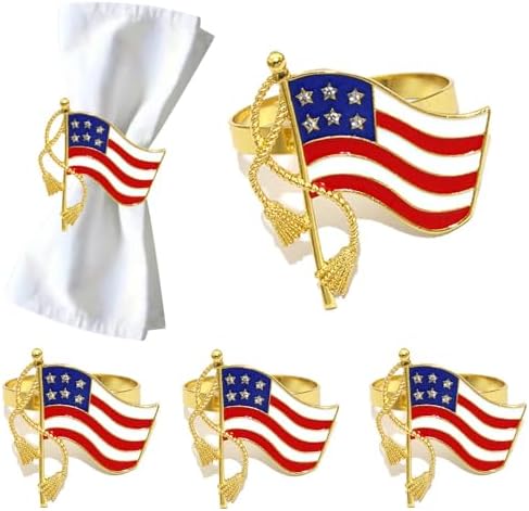 Amazon.com: Patriotic Napkin Rings Set of 6,4th of July Napkin Ring ...