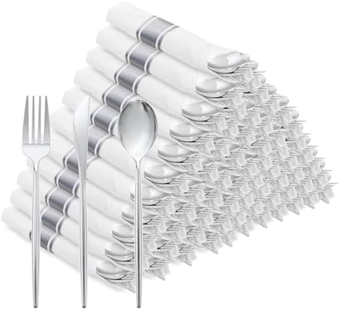 Amazon.com: SUT 100 Pack Pre Rolled Silverware Set Disposable, 400 Pcs ...