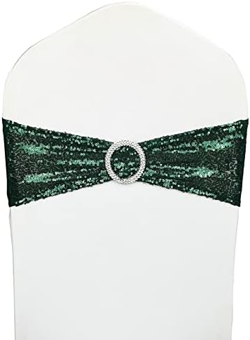Amazon.com: LIZIMI Chair Sashes Sequin Stretch Chair Bands Dark Green ...