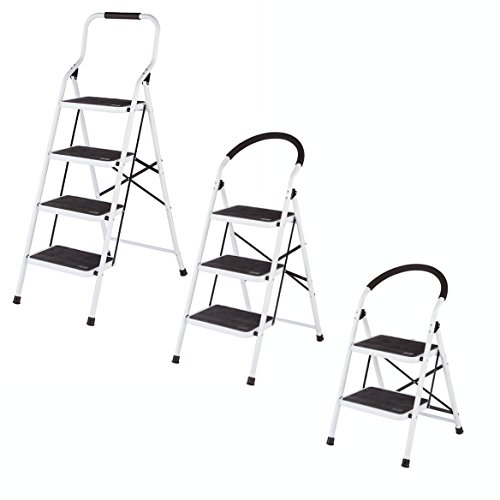 LivingSURE Folding 4-Step Safety Ladder, 2-in-1 Padded Handle and ...