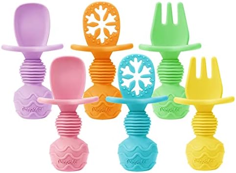 PandaEar 7 Pack Silicone Weaning Spoons - Self Feeding Toddler Spoons ...