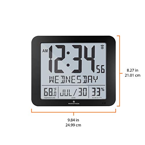 Marathon CL030067 Slim Atomic Full Calendar Clock with Large 3.25 ...