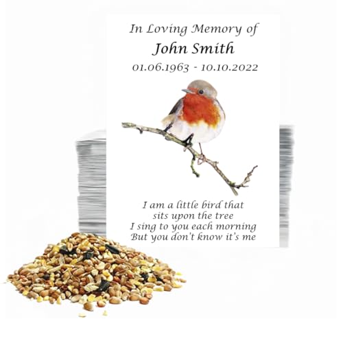 25 PERSONALISED Funeral Memorial Bird Seed Packets Loving Tribute to ...