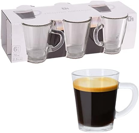 Koopman Glass Expresso Mugs with Handles 70ml for Hot Drinks Clear ...