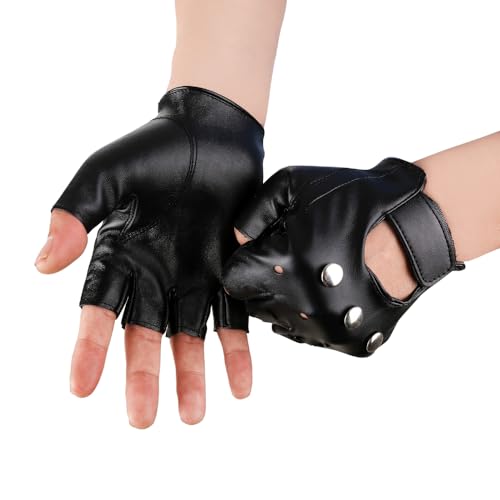 Snapklik.com : Men Fingerless Steampunk Gloves Black PU Faux Leather ...