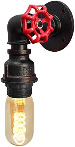 Retro Vintage Industrial Water Pipe Wall Light Rustic Metal Red Valve ...