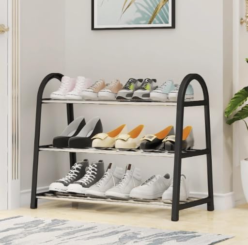 Lukzer 3 Tier Shoe Rack Detachable Open Book Shelf Plastic Storage ...