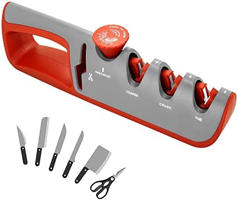 longzon Knife Sharpener, 4 in 1 Kitchen Knife Sharpening 4 Stage Manual Knife Sharperener Tool ...