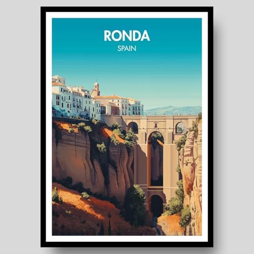 heheta Ronda Spain Travel Poster Scenic Cliffside Townscape Wall Art ...