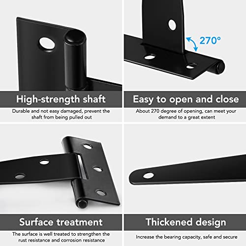 4 Pcs T-Hinge Gate Shed Hinges in Black, 6 Inch Door Barn Gates Hinges ...