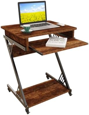 Amazon.com: Yaheetech 3 Tiers Rolling Computer Desk on Wheels with ...