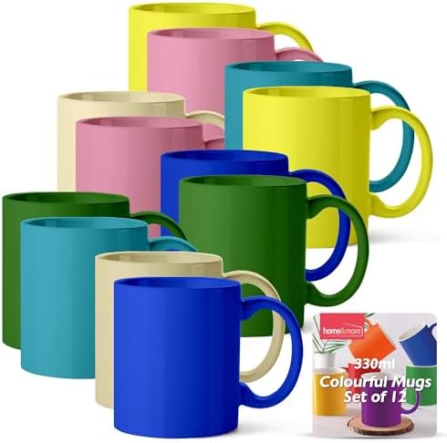 SOL Colourful Mugs Set of 12-330ml Ceramic Mug Set - Coloured Coffee ...