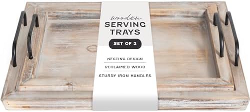 Amazon.com | Didaey 3 Pieces Rustic Wooden Serving Trays with Handles ...