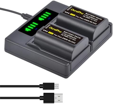 DuraPro 2Pcs 2280mAh DWM-BLK22 Battery + LED Dual USB Charger with Type ...