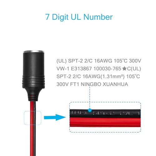 Snapklik.com : Chanzon 12/24V Power Supply Car Plug Outlet - 3FT/6FT UL ...