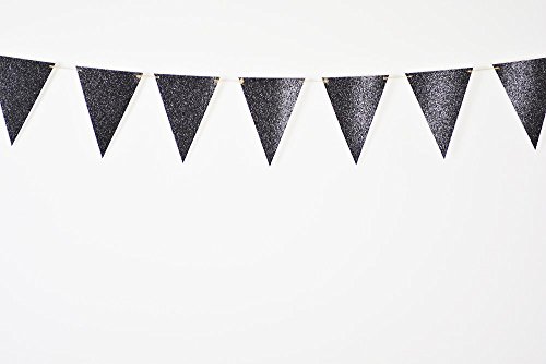 Amazon.com: Black Glitter Pennant Banner, Black Glitter Triangle Banner ...