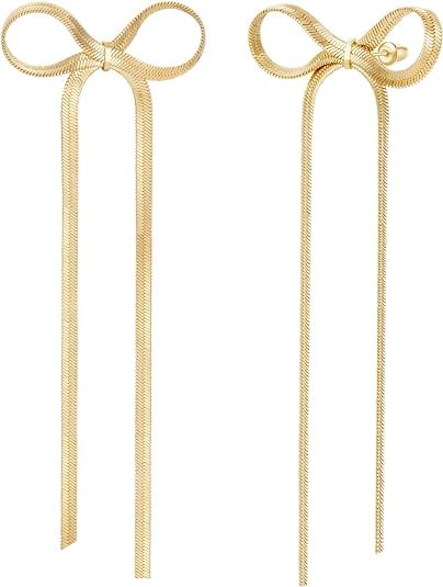 Amazon.com: 8YEARS Gold Bow Earrings for Women Dainty Ribbon Bow Stud ...
