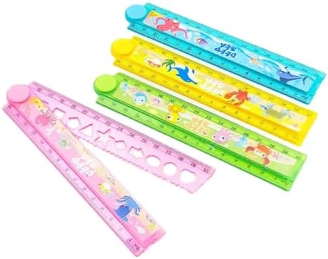 ShaRu Enterprises Kids Foldable Ruler Scale with Stencil, 30 cm to 15 ...
