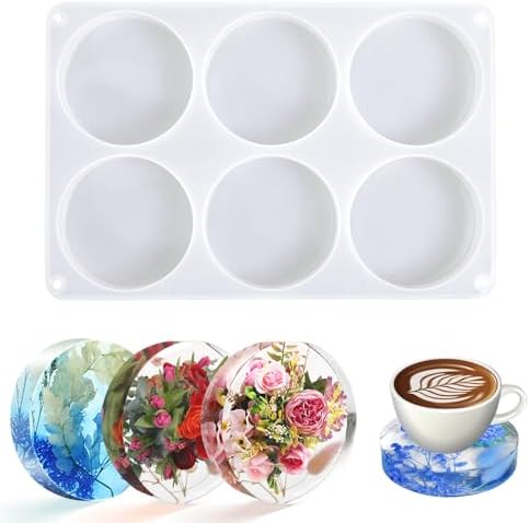 Amazon.com: Round Resin Molds, Large 6 Cavity Coaster Silicone Molds ...