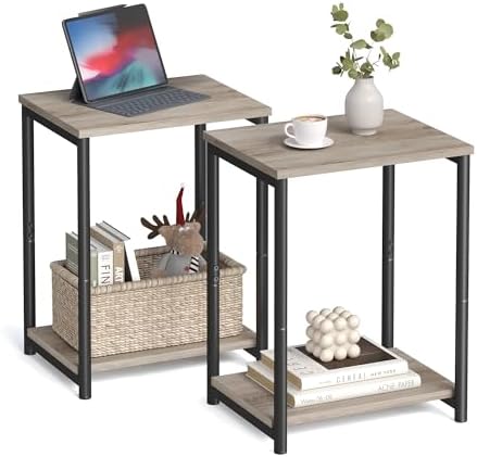 VASAGLE End Tables Set of 2, Side Tables with Storage Shelf, Slim Night ...